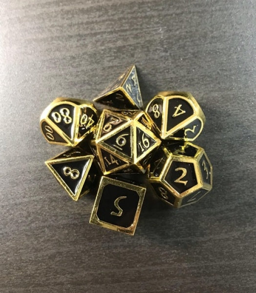 Black Shadow Set of 7 Metal Polyhedral Dice with Gold Numbers – Game Kastle